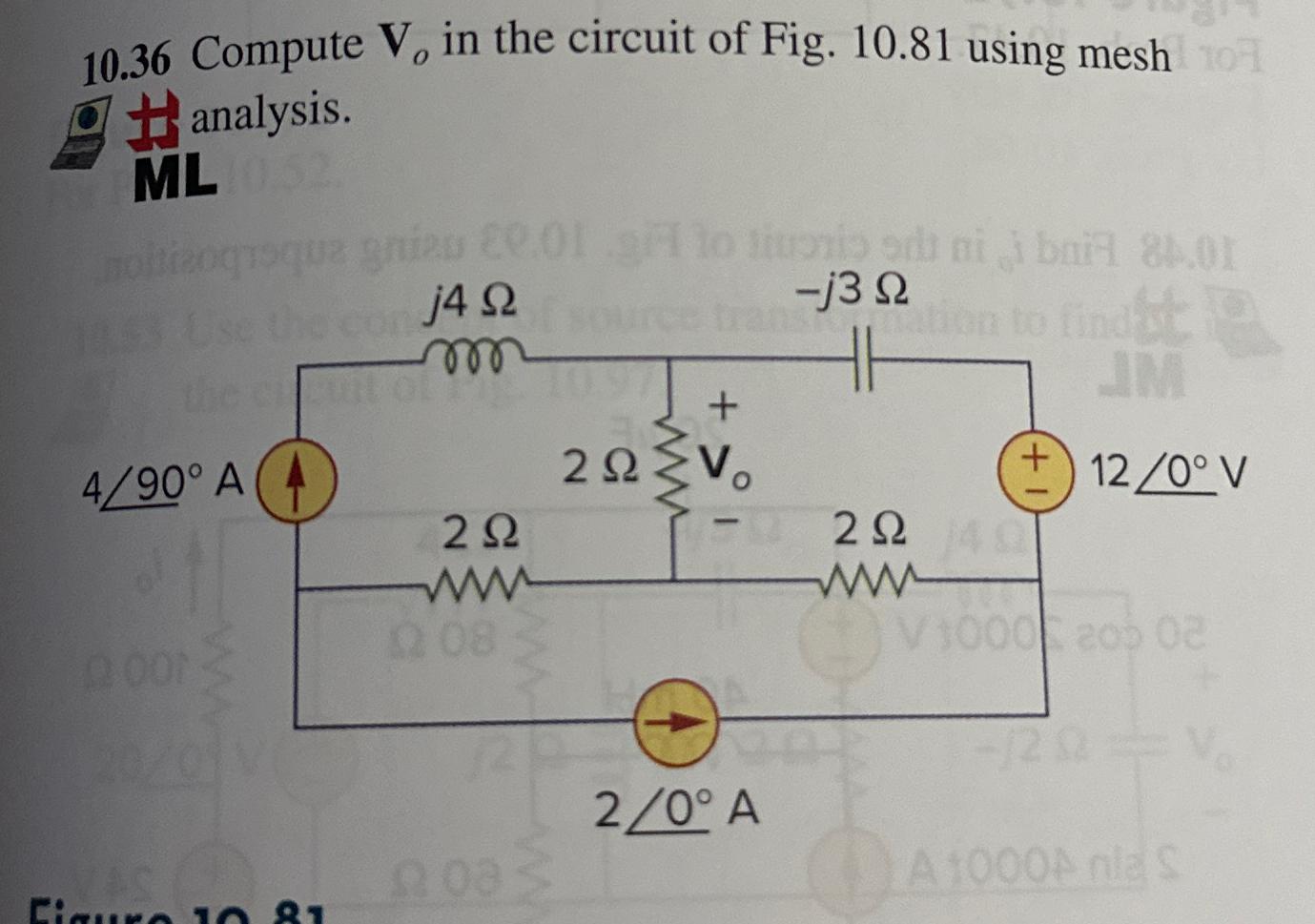 Solved 10.36 ﻿Compute Vo ﻿in the circuit of Fig. 10.81 | Chegg.com