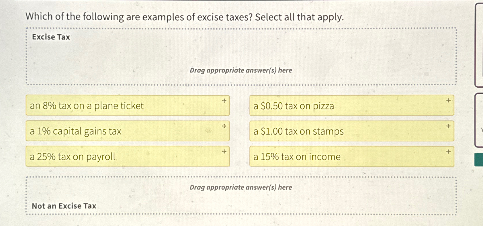 Solved Which of the following are examples of excise taxes? | Chegg.com