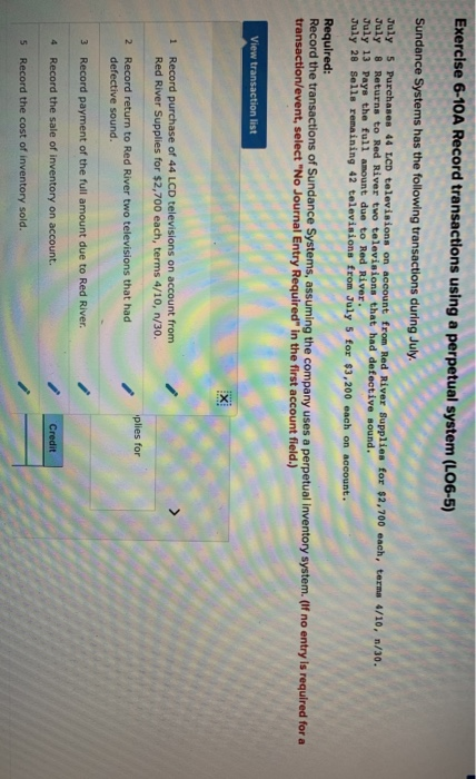 Solved Exercise 6-10A Record transactions using a perpetual | Chegg.com