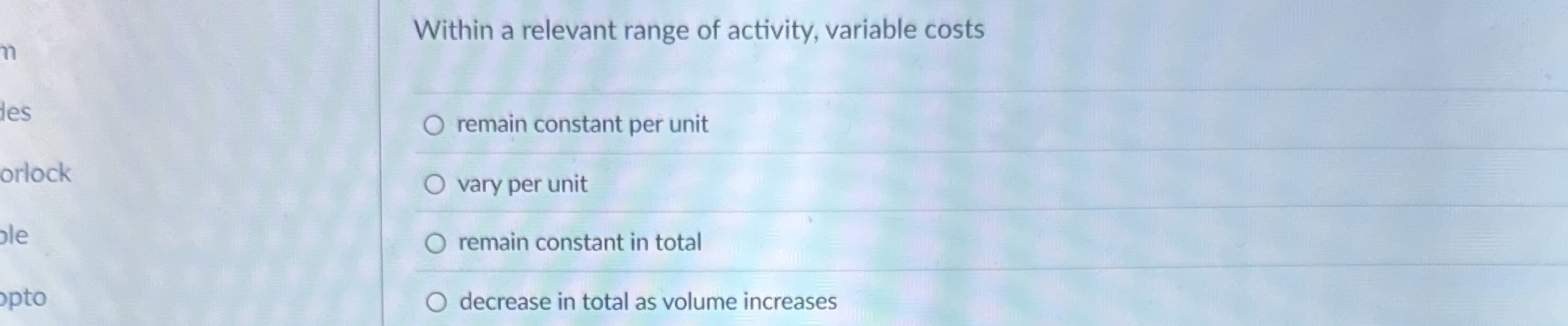 Solved Within a relevant range of activity, variable | Chegg.com