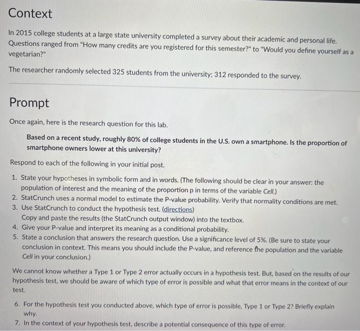 Solved Context In 2015 college students at a large state | Chegg.com