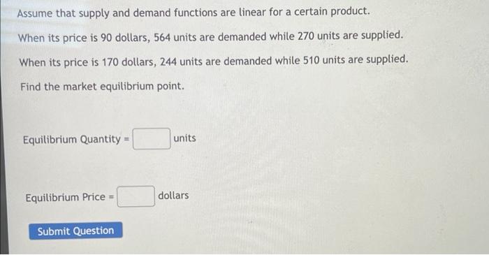 Solved Assume that supply and demand functions are linear | Chegg.com