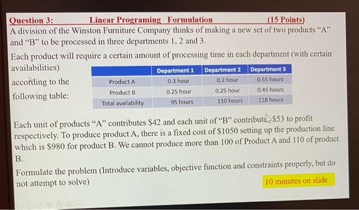 Solved Question 3 Linear Programing Formulation 15 Points