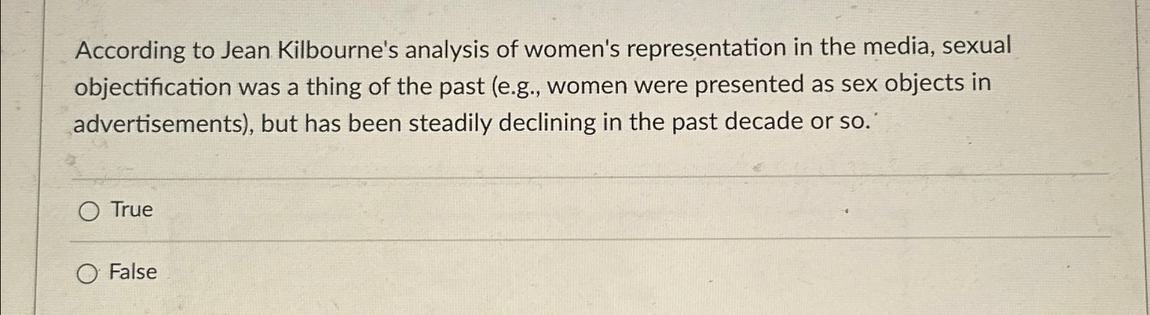 Solved According to Jean Kilbourne's analysis of women's | Chegg.com