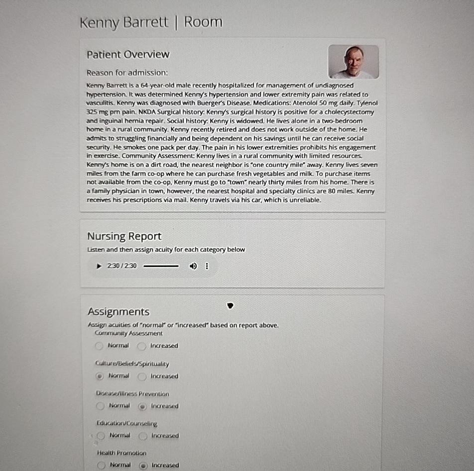 Solved Kenny Barrett | ﻿RoomPatient OverviewReason for | Chegg.com