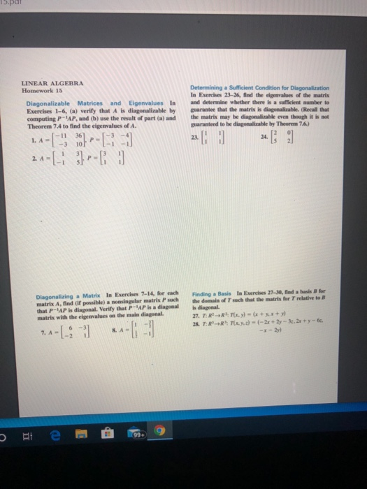Solved 15.pal LINEAR ALGEBRA Homework 15 Diagonalizable | Chegg.com