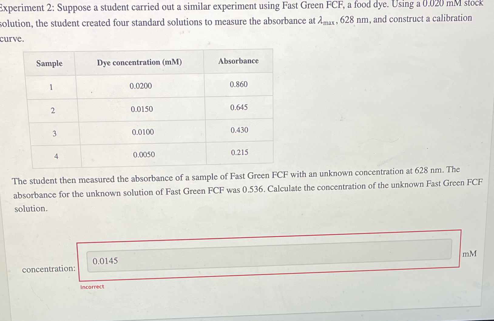 Solved Experiment 2: Suppose a student carried out a similar | Chegg.com