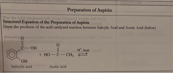 Solved Structural Equation of the Preparation of Aspirin | Chegg.com