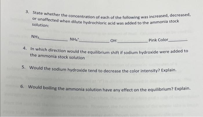Solved 3. State whether the concentration of each of the | Chegg.com