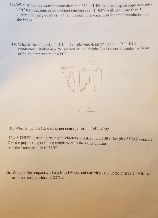 13. What is the overcurrent protection of a #12 THHN | Chegg.com