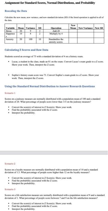 Solved Assignment for Standard Scores, Normal Distributions, | Chegg.com