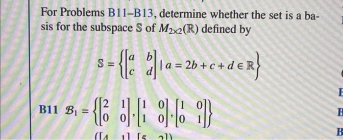 Solved For Problems B11-B 13 , determine whether the set is | Chegg.com