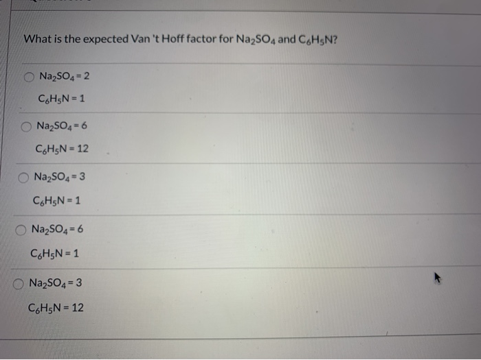 Solved What is the expected Van 't Hoff factor for Na2SO4 | Chegg.com