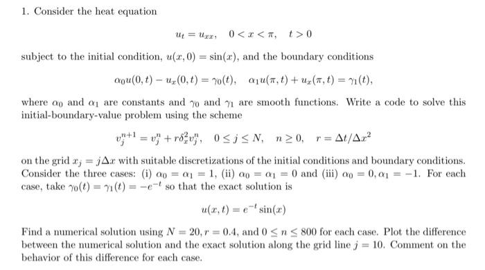 Solved 1. Consider the heat equation ut=uxx,0 | Chegg.com