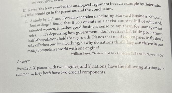 II. Reveal the framework of the analogical argument | Chegg.com