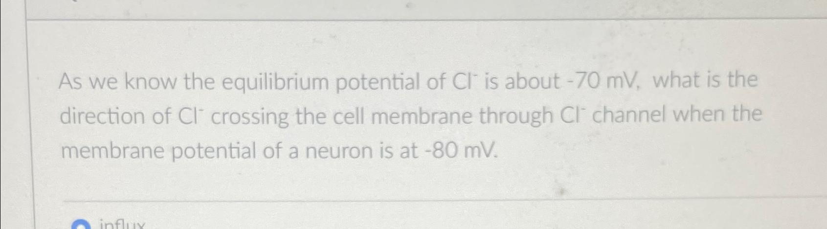 Solved As we know the equilibrium potential of Cl-is about | Chegg.com