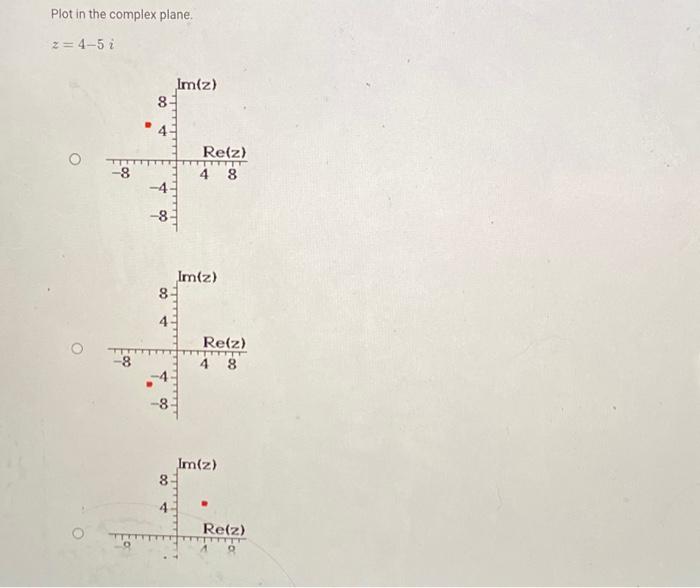 Solved Plot in the complex plane. \\[ z=4-5 i | Chegg.com
