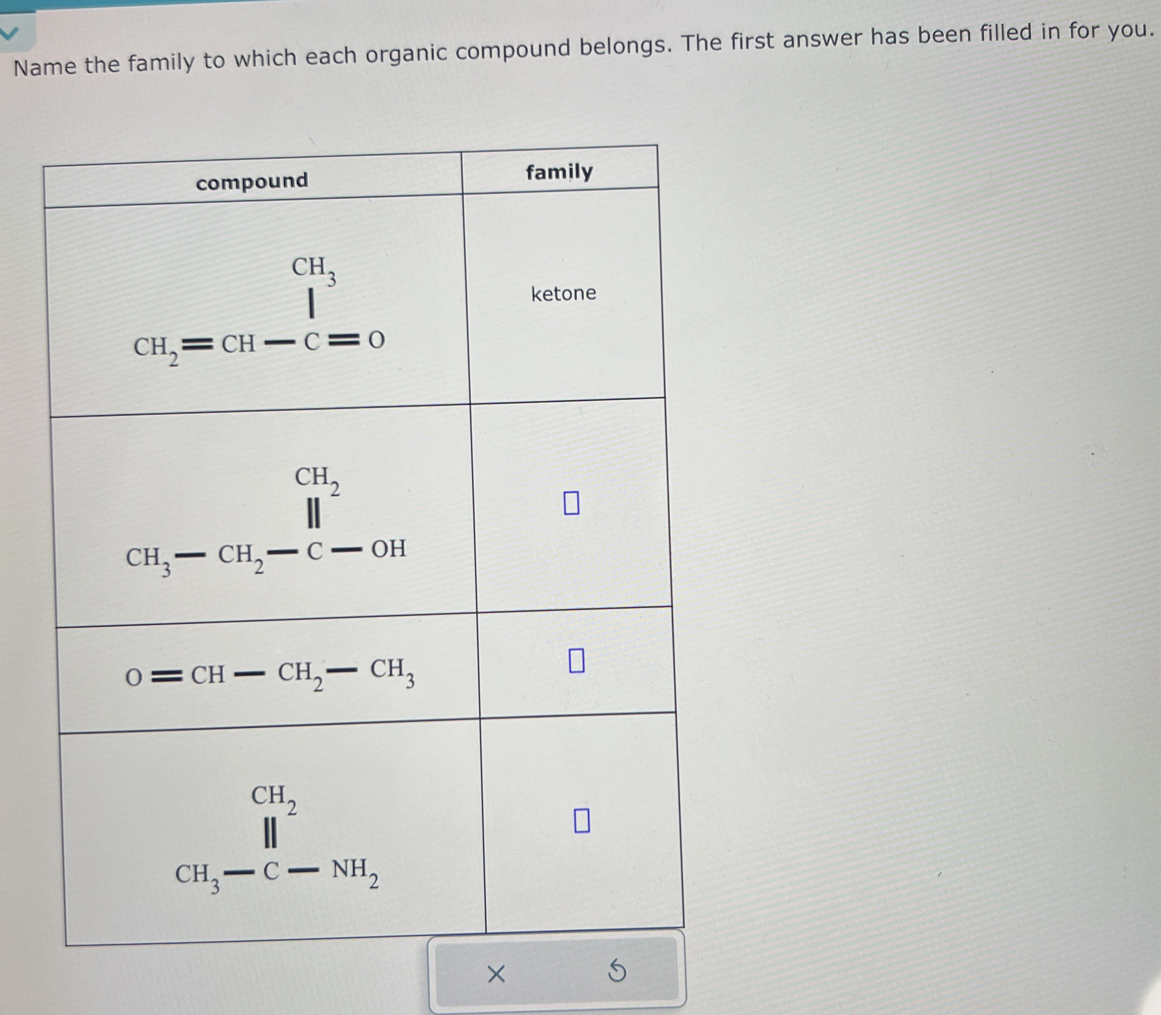 Solved Name the family to which each organic compound | Chegg.com