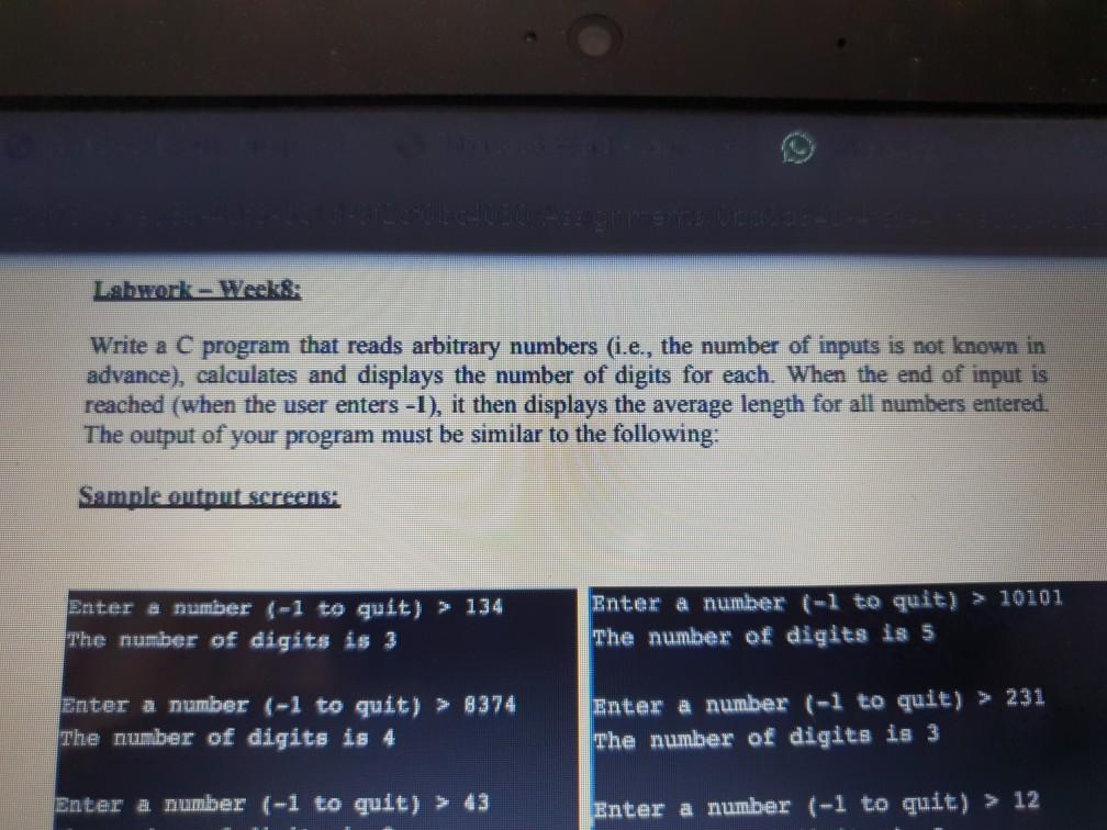 Solved Labwork - Weck: Write a C program that reads | Chegg.com
