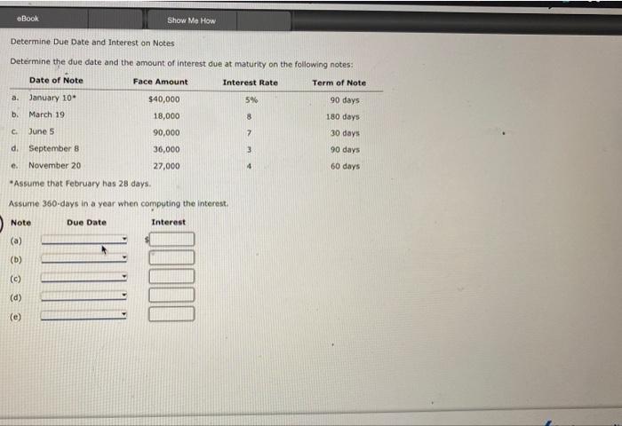 Solved Determine Due Date and Interest on Notes Determine | Chegg.com