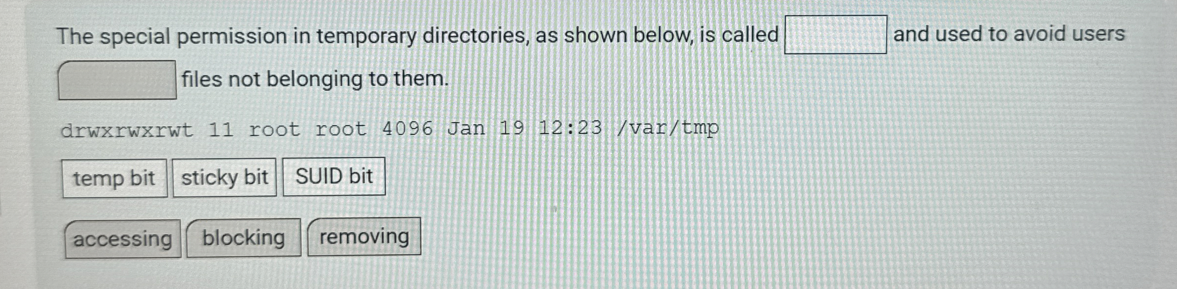 Solved The special permission in temporary directories, as | Chegg.com