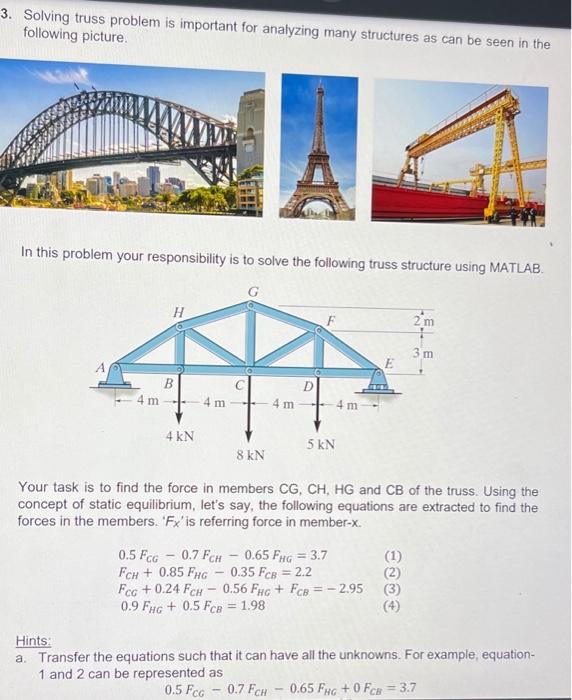 Solved 3. Solving truss problem is important for analyzing | Chegg.com