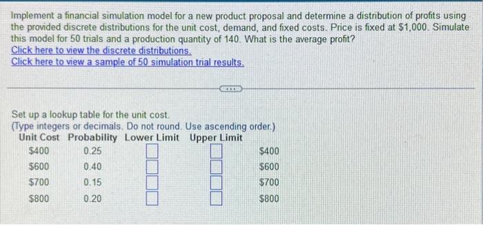Solved Implement a financial simulation model for a new | Chegg.com