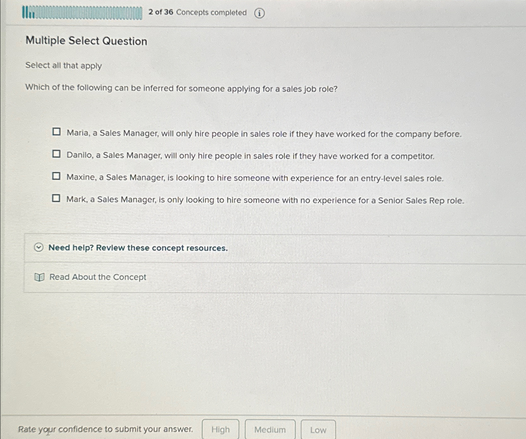 Solved 2 ﻿of 36 ﻿Concepts completedMultiple Select | Chegg.com
