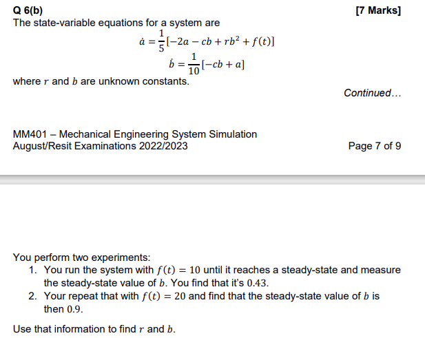 Solved Q 6(b)The state-variable equations for a system | Chegg.com