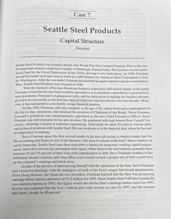 Solved Seattle Steel Products was founded shordly after | Chegg.com