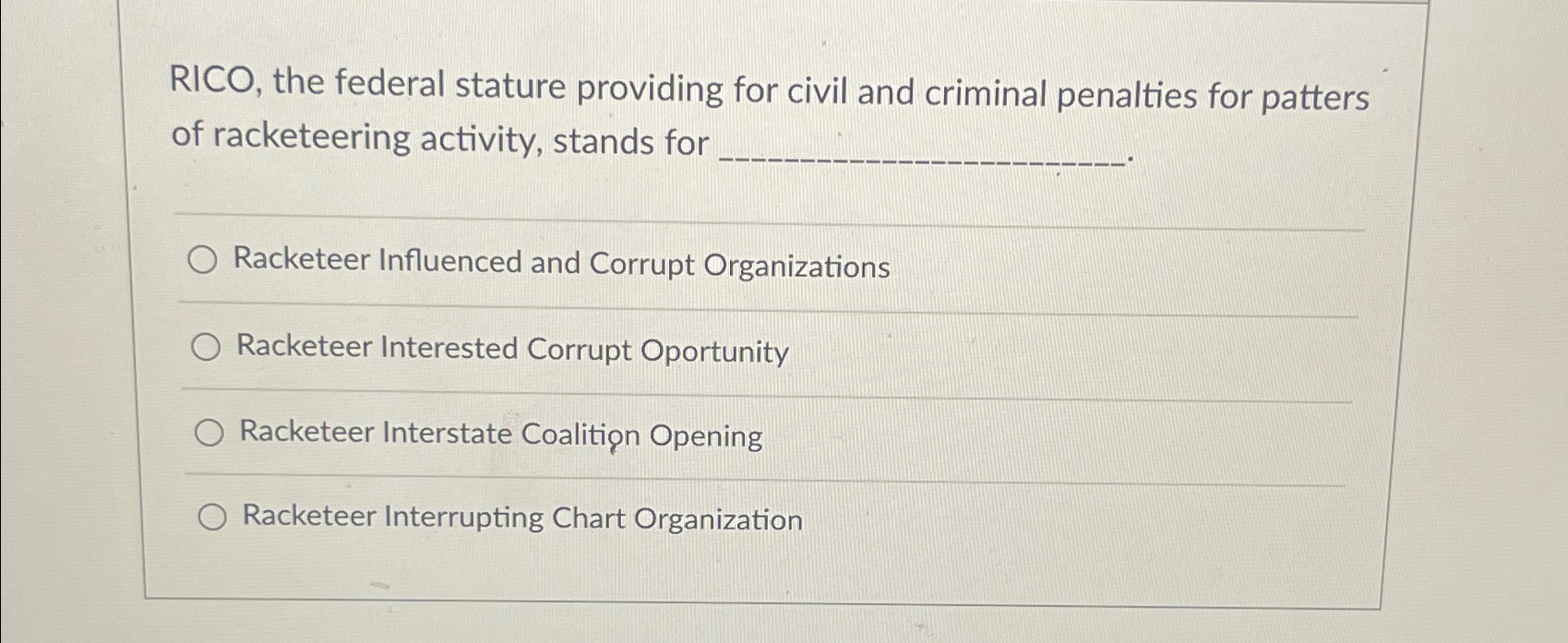 Solved RICO, the federal stature providing for civil and | Chegg.com