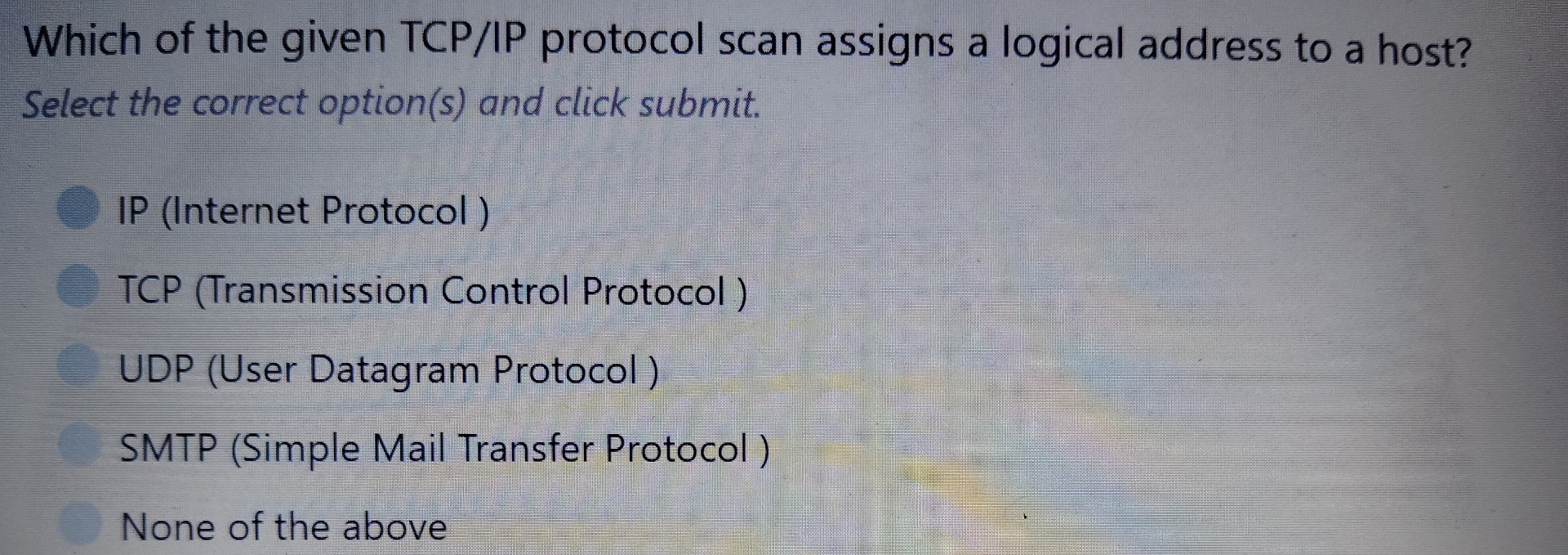 Solved Which of the given TCP/IP protocol scan assigns a | Chegg.com