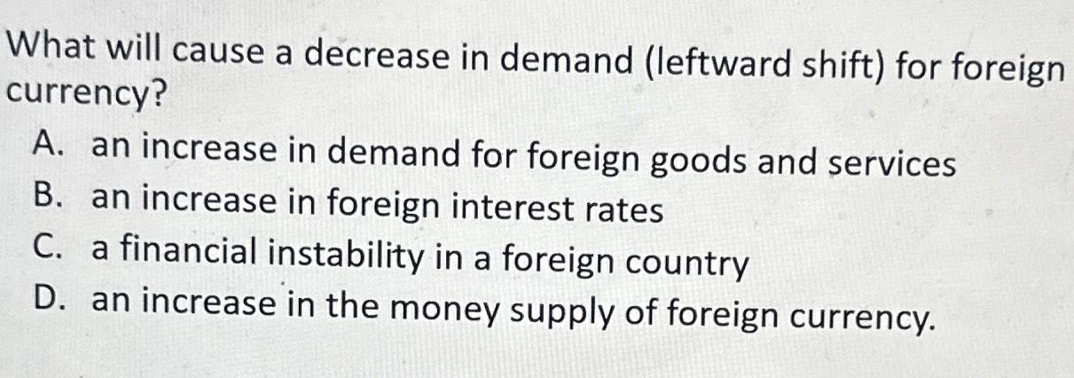 Solved What will cause a decrease in demand (leftward shift) | Chegg.com