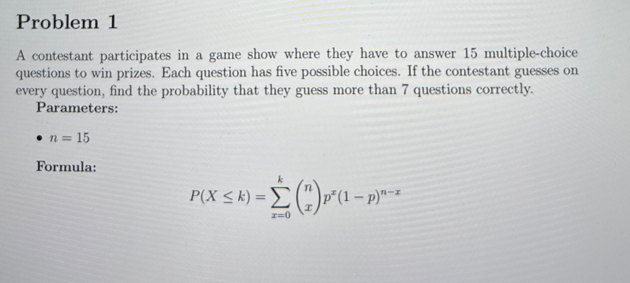 Solved Problem 1A contestant participates in a game show | Chegg.com
