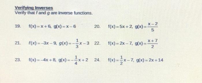 Verifying Inverses Verify that f and g are inverse | Chegg.com