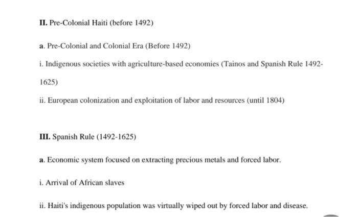 Solved II. Pre-Colonial Haiti (before 1492) a. Pre-Colonial | Chegg.com