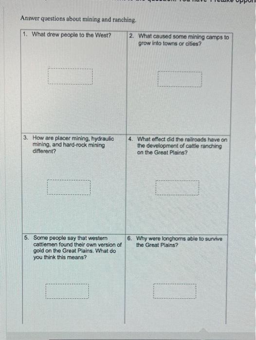 Solved Answer questions about mining and ranching. 1. What | Chegg.com