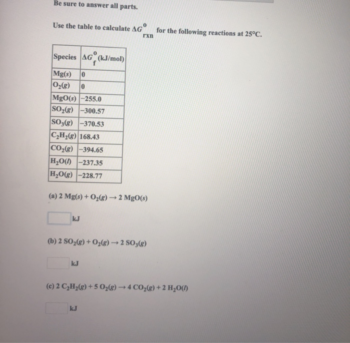 Solved Be sure to answer all parts. Use the table to | Chegg.com