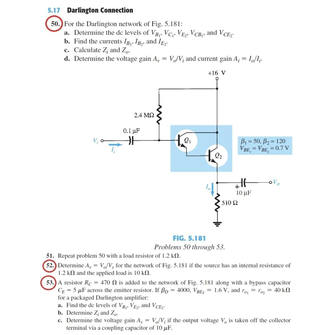 Solved 5.17 Darlington Connection 50. For the Darlington | Chegg.com