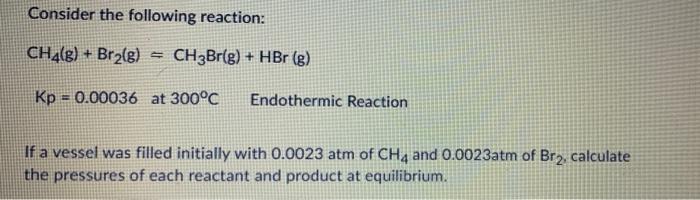 Solved Consider the following reaction: CH4(g) + Br2(g) = | Chegg.com