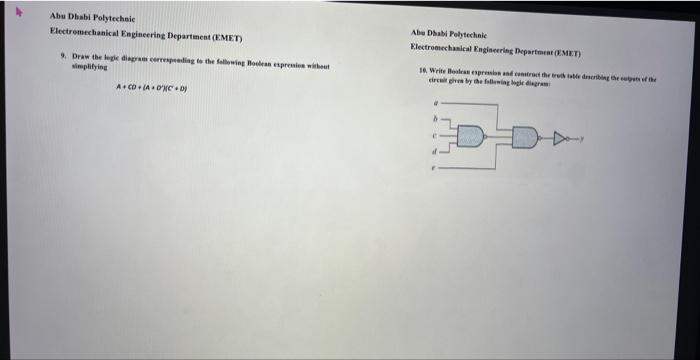 Solved Hectremechanical Emgineering Department (EMET) Ahe | Chegg.com