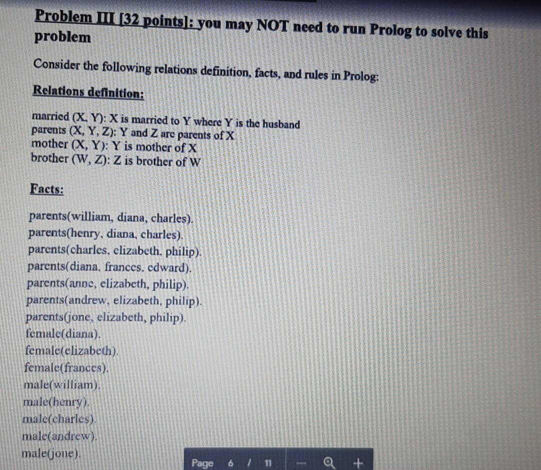 Solved Problem II 32 points]: you may NOT need to run Prolog | Chegg.com