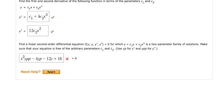 Solved y=c1x+c2x4 y′= Find a linear second-order | Chegg.com
