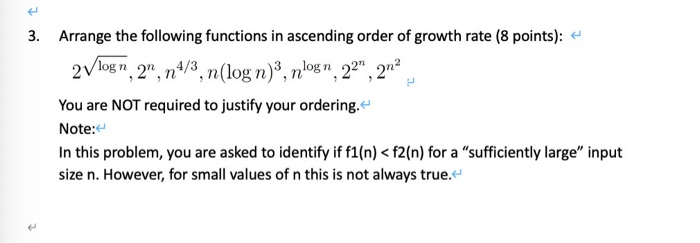 Solved 3. Arrange the following functions in ascending order | Chegg.com