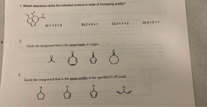 Solved 1. Which sequence ranks the indicated protons in | Chegg.com