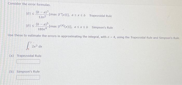 Solved Consider the error formulas. | Chegg.com