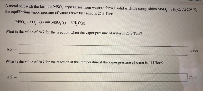 Solved A metal salt with the formula MSO, crystallizes from | Chegg.com
