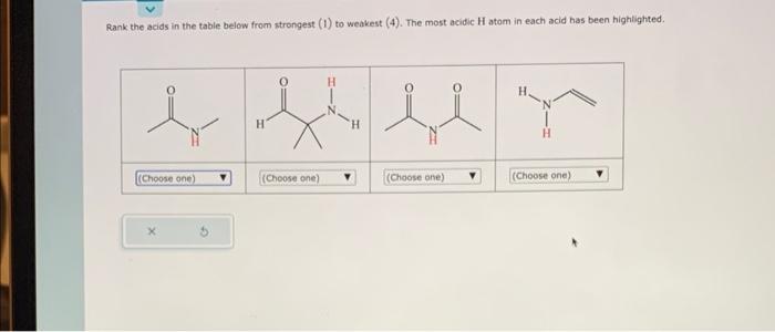 Solved Rank the acids in the table below from strongest (1) | Chegg.com