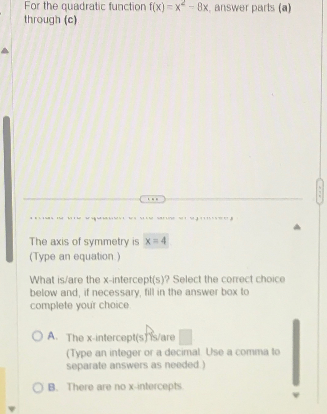 Solved For the quadratic function f(x)=x2-8x, ﻿answer parts | Chegg.com