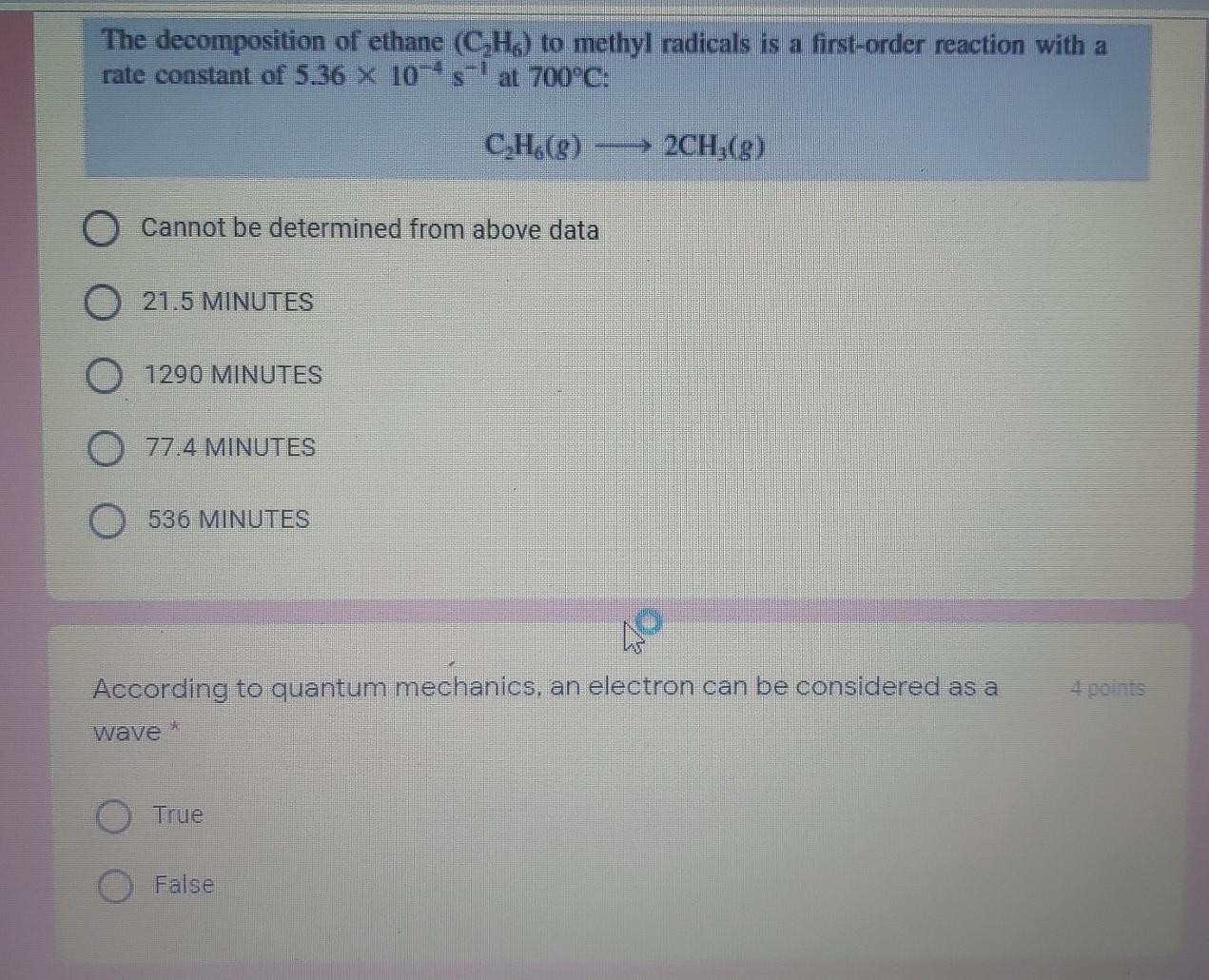 Solved The decomposition of ethane (CH) to methyl radicals | Chegg.com